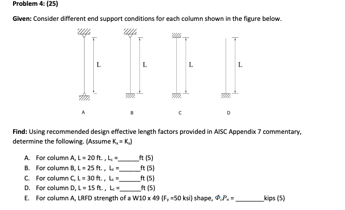 Solved Problem 4: (25) Given: Consider different end support | Chegg.com