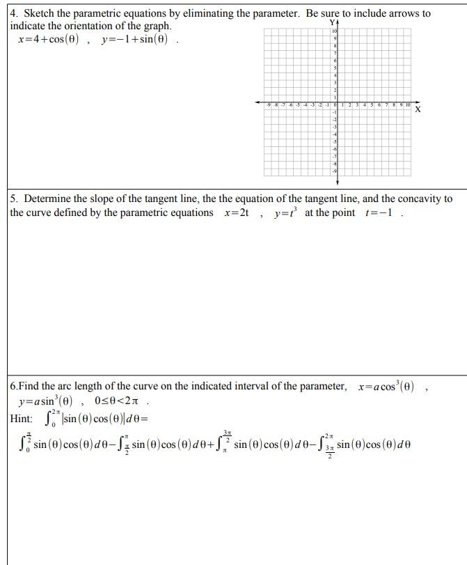 Solved 4. Sketch the parametric equations by eliminating the | Chegg.com