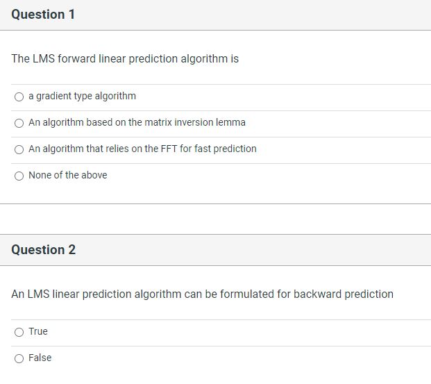 Solved The Lms Forward Linear Prediction Algorithm Is A