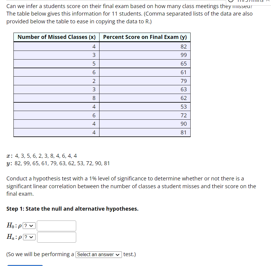 Solved Can we infer a students score on their final exam | Chegg.com