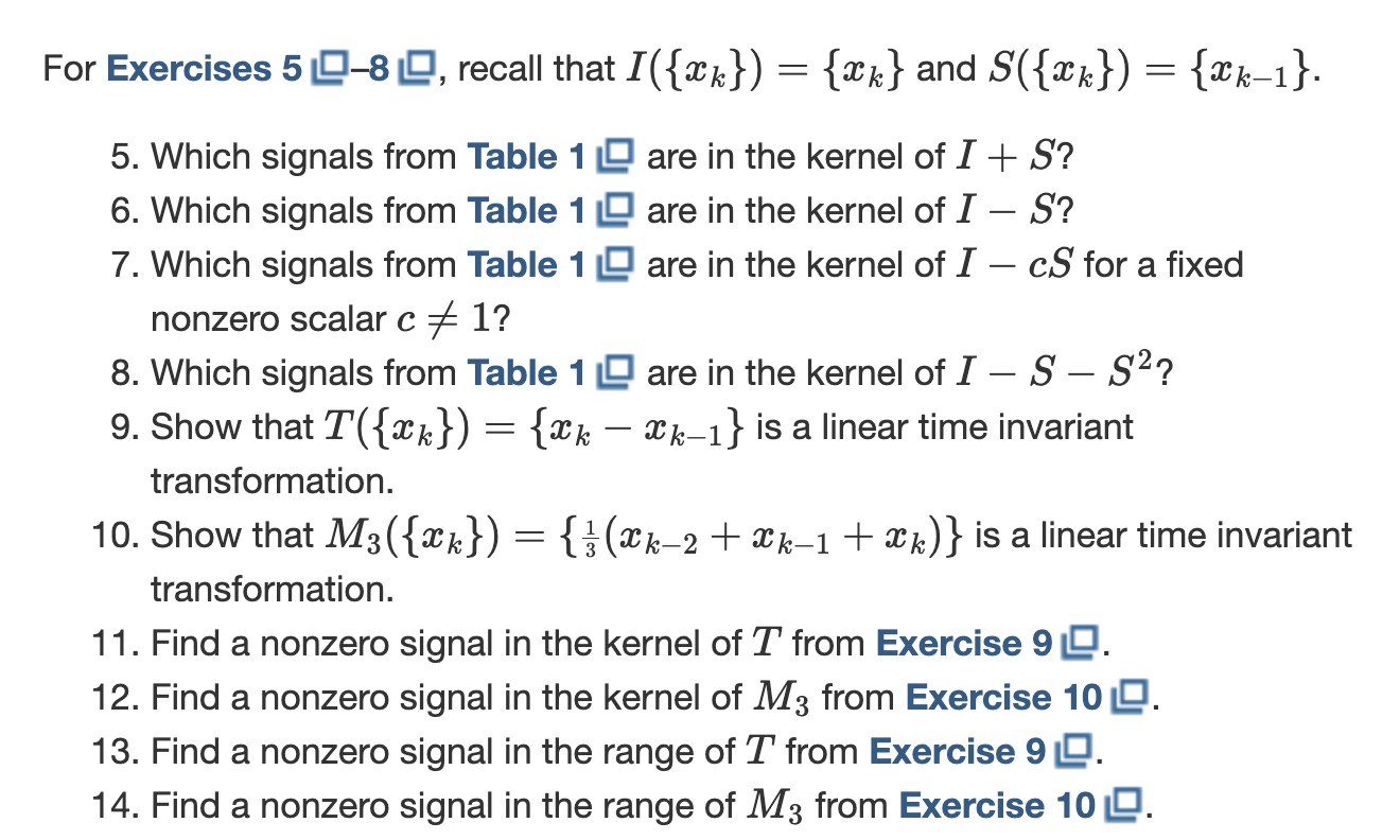 Solved Table 1 Examples of SignalsFor Exercises 5| -8 ㅁ, | Chegg.com