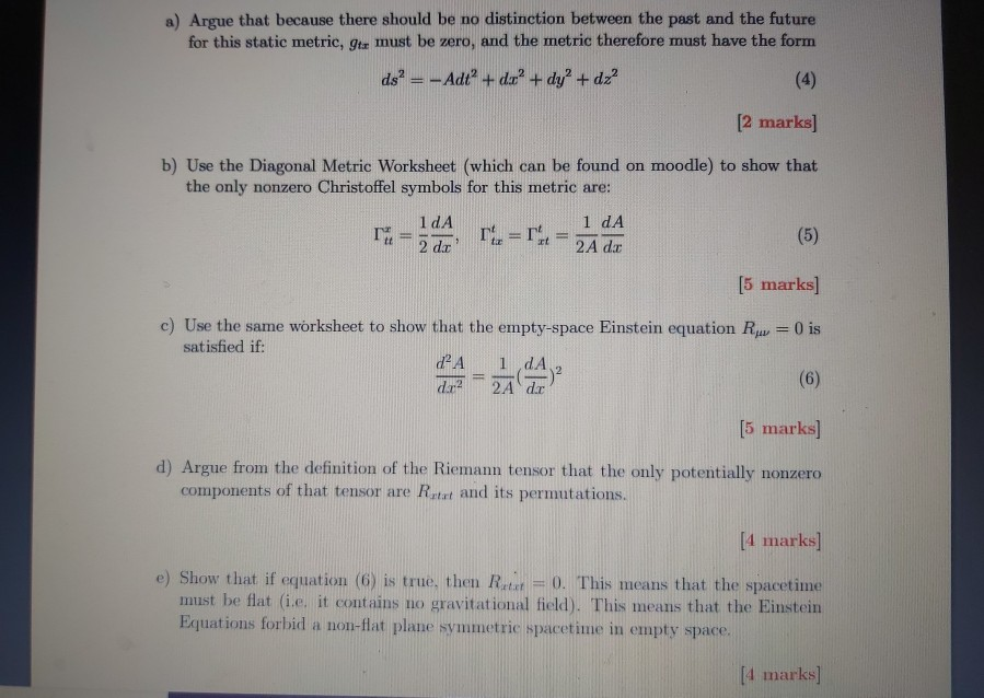 Solved 5 Consider The Case Of A Static Plane Symmetric