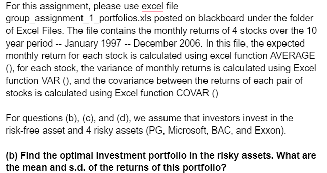 For this assignment, please use excel file | Chegg.com