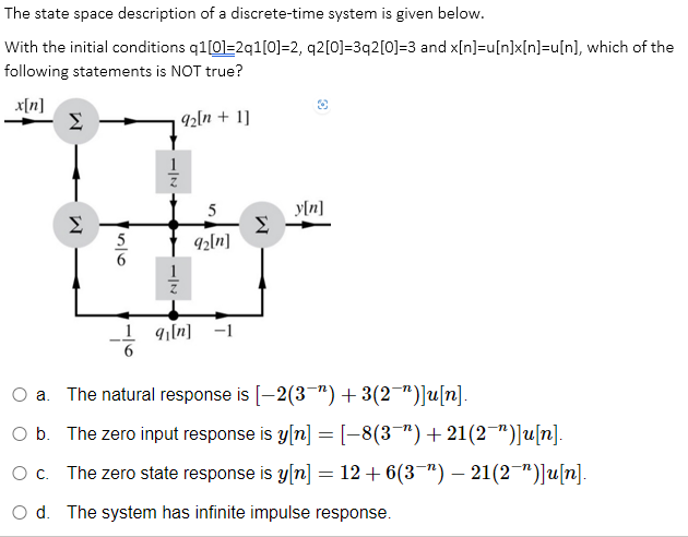 The state space description of a discrete-time system | Chegg.com