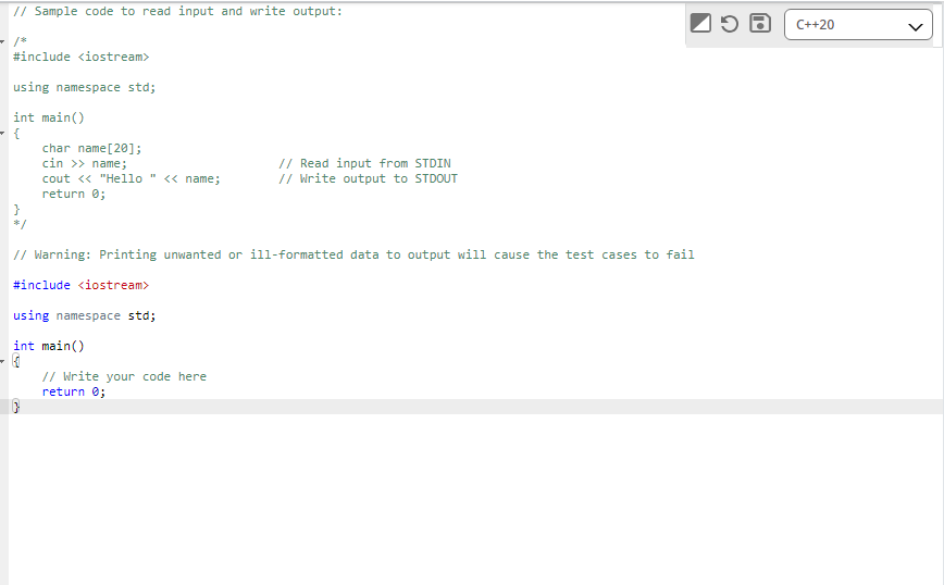 Solved The current selected programming language is C++20. | Chegg.com