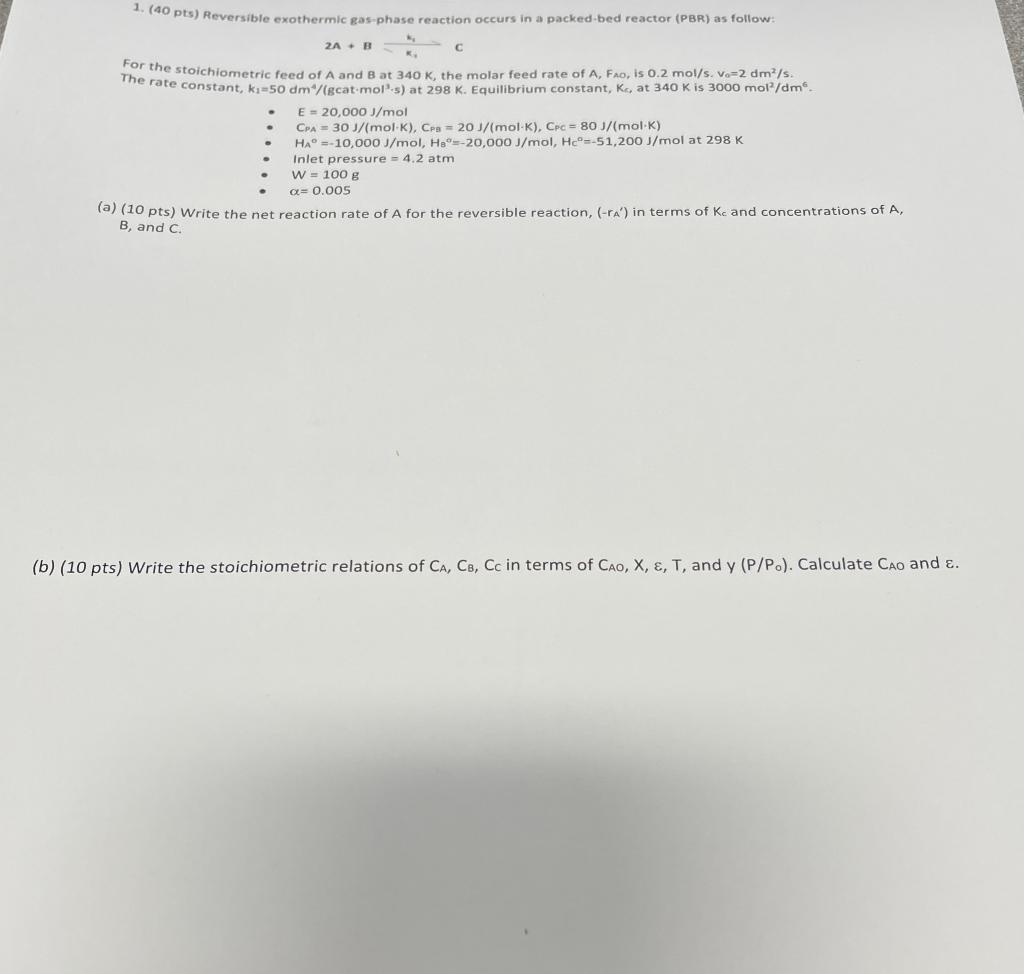 Solved The rate constant, k1=50dm4/(gcat⋅mol3⋅s) at 298 K. | Chegg.com