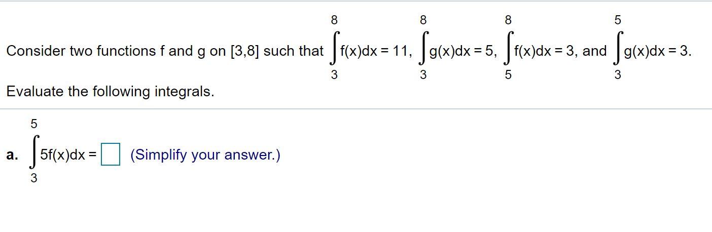 Solved 8 8 8 Consider two functions f and g on [3,8] such | Chegg.com