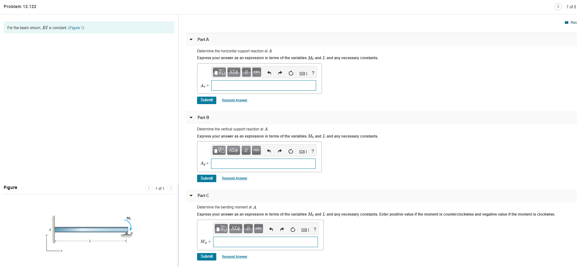 Solved Problem 12 122 7 Of 8 U Rev For The Beam Shown Ei Is