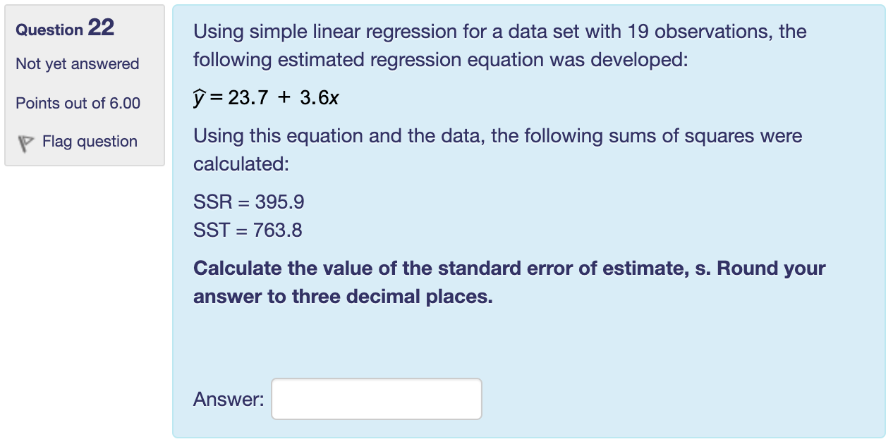 Solved Using Simple Linear Regression For A Data Set With