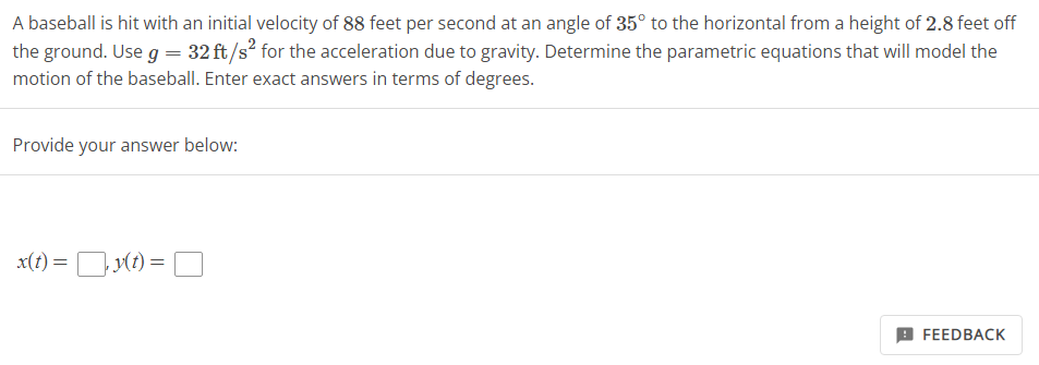 Solved A baseball is hit with an initial velocity of 88 feet | Chegg.com