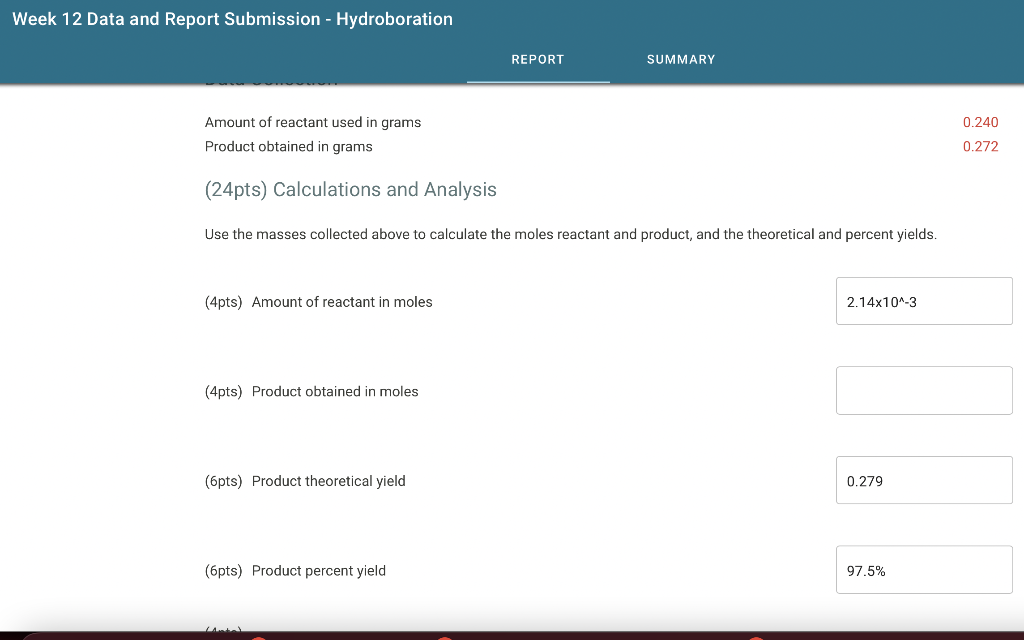 Solved Week 12 Data and Report Submission - Hydroboration | Chegg.com