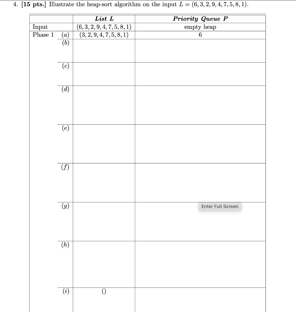 Solved 4. (15 pts.] Illustrate the heap-sort algorithm on | Chegg.com