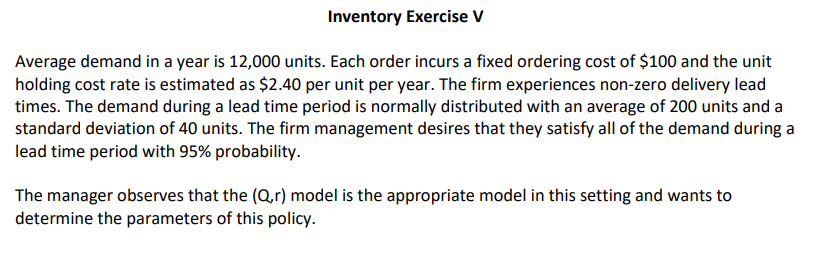 Solved Inventory Exercise VAverage demand in a year is | Chegg.com