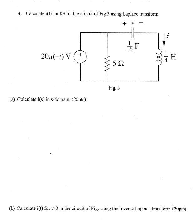Solved 3. Calculate i(t) for t>0 in the circuit of Fig. 3 | Chegg.com