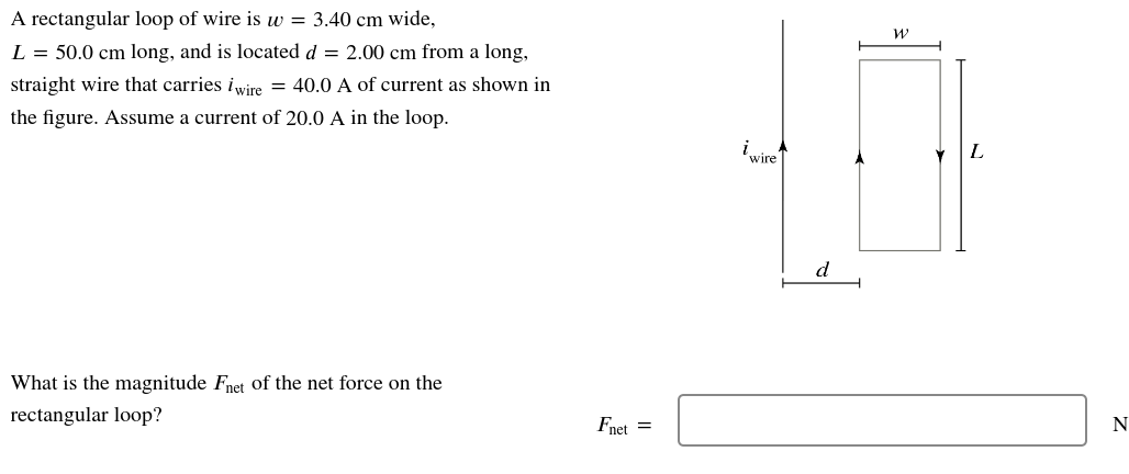 Solved A rectangular loop of wire is w = 3.40 cm wide, L = | Chegg.com