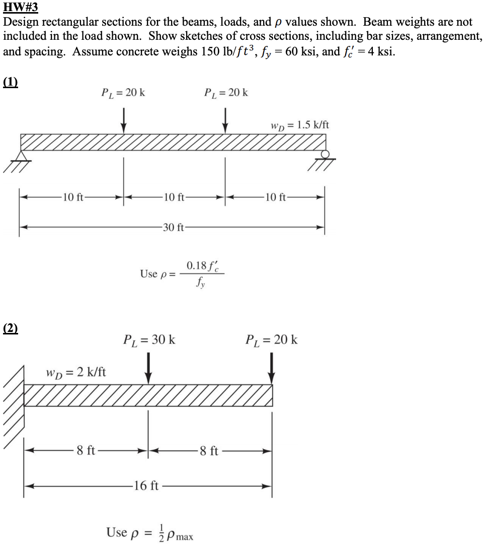 Solved HW#3 Design rectangular sections for the beams, | Chegg.com
