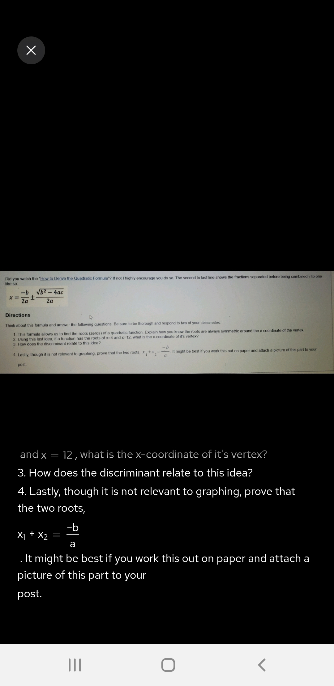 Solved x=2a−b±2ab2−4ac Directions Think about this formula | Chegg.com