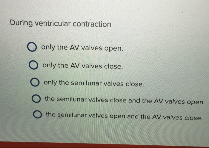 Solved During ventricular contraction only the AV valves | Chegg.com