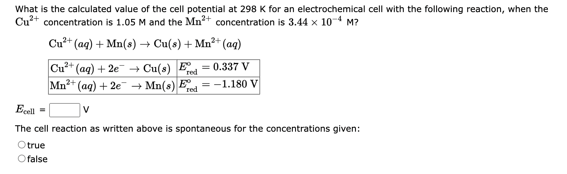 Solved What Is The Calculated Value Of The Cell Potential At