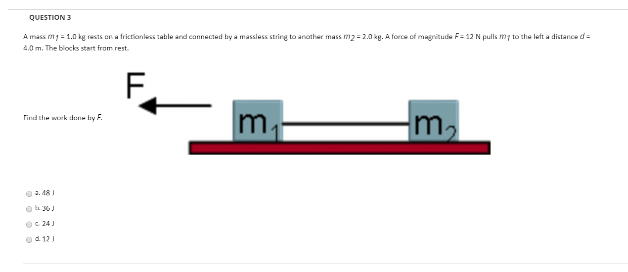 Solved QUESTION 3 A mass m1 = 1.0 kg rests on a frictionless | Chegg.com