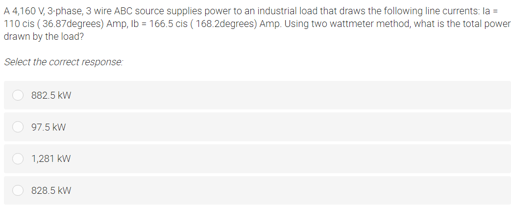Solved A 4,160 V, 3-phase, 3 wire ABC source supplies power | Chegg.com