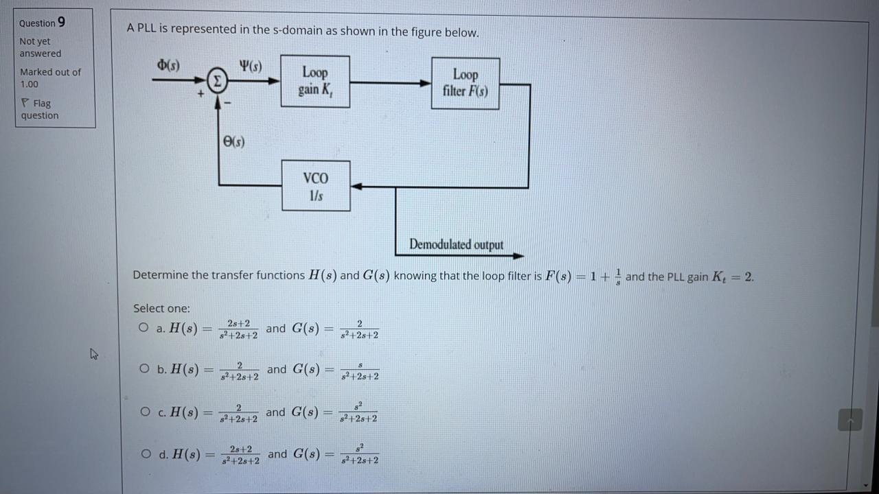 Solved Question 9 A PLL is represented in the s-domain as | Chegg.com