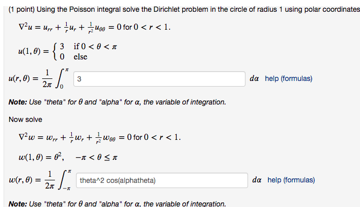 Solved (1 point) Using the Poisson integral solve the | Chegg.com
