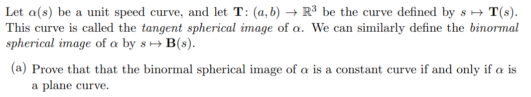 Solved Let a(s) be a unit speed curve, and let T: (a,b) + R3 | Chegg.com