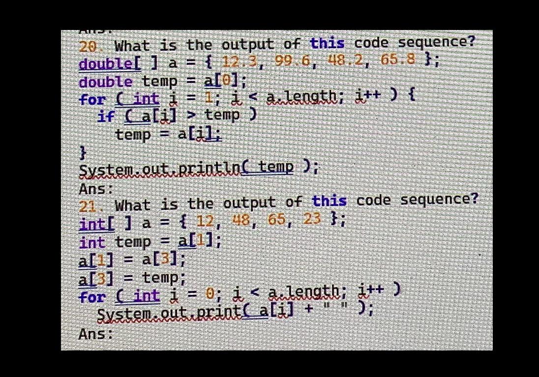 Solved 20. What is the output of this code sequence? doublel | Chegg.com