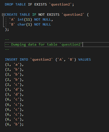 Solved DROP TABLE IF EXISTS question2"; CREATE TABLE IF NOT | Chegg.com
