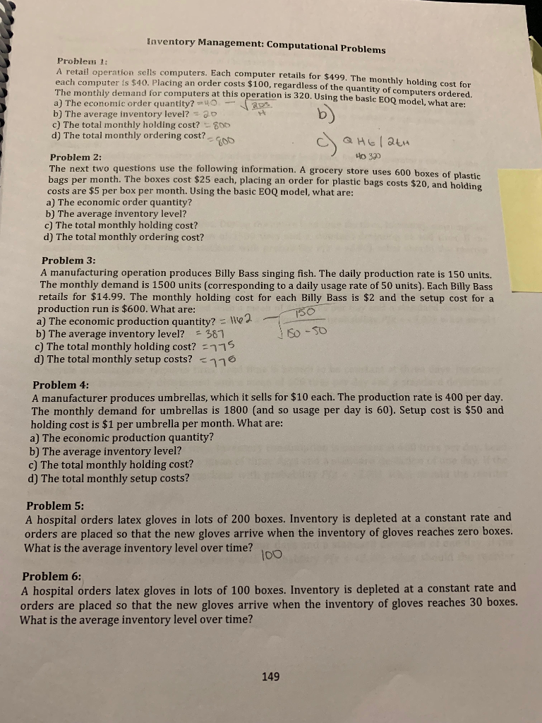 Solved inventory Management: Computational Problems Proble | Chegg.com