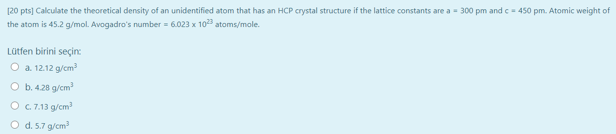 Solved [20 pts] Calculate the theoretical density of an | Chegg.com