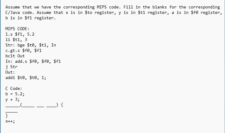 Solved Assume that we have the corresponding MIPS code. Fill | Chegg.com