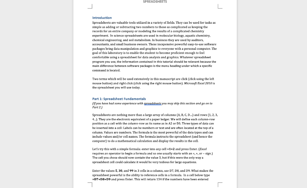 Solved Lab 4 - Spreadsheets You will need Microsoft Excel | Chegg.com