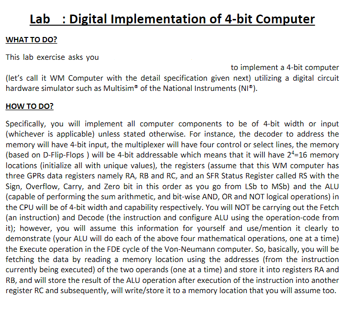Solved Lab : Digital Implementation of 4-bit Computer WHAT | Chegg.com
