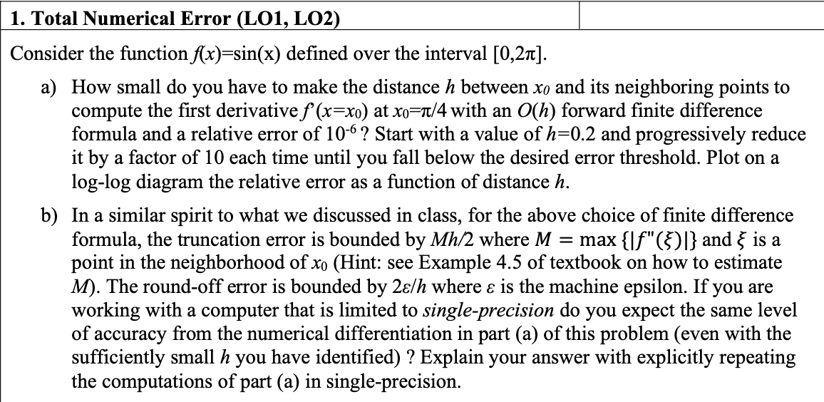 1. Total Numerical Error (L01, LO2) Consider the | Chegg.com