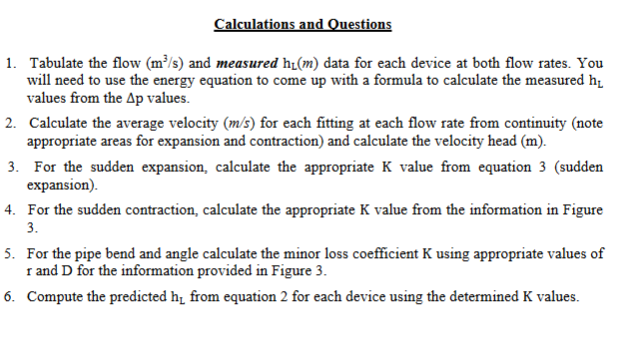 1. Tabulate the flow (m3/s) and measured hL(m) data | Chegg.com