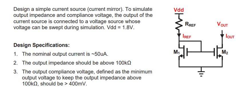 Solved Vdd Design a simple current source (current mirror). | Chegg.com