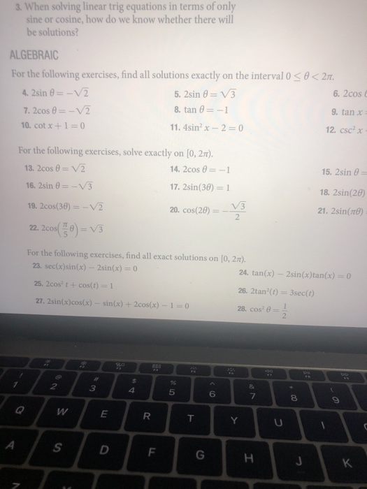 Solved 3 When solving linear trig equations in terms of only | Chegg.com