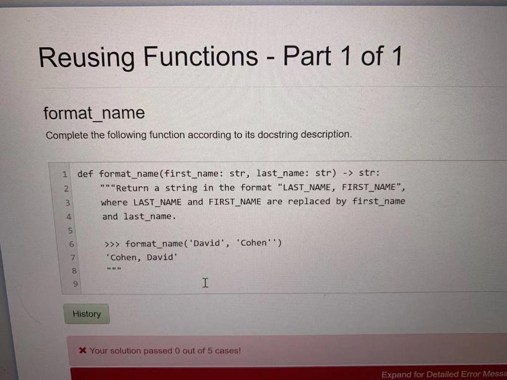 Solved Reusing Functions - Part 1 of 1 format_name Complete | Chegg.com