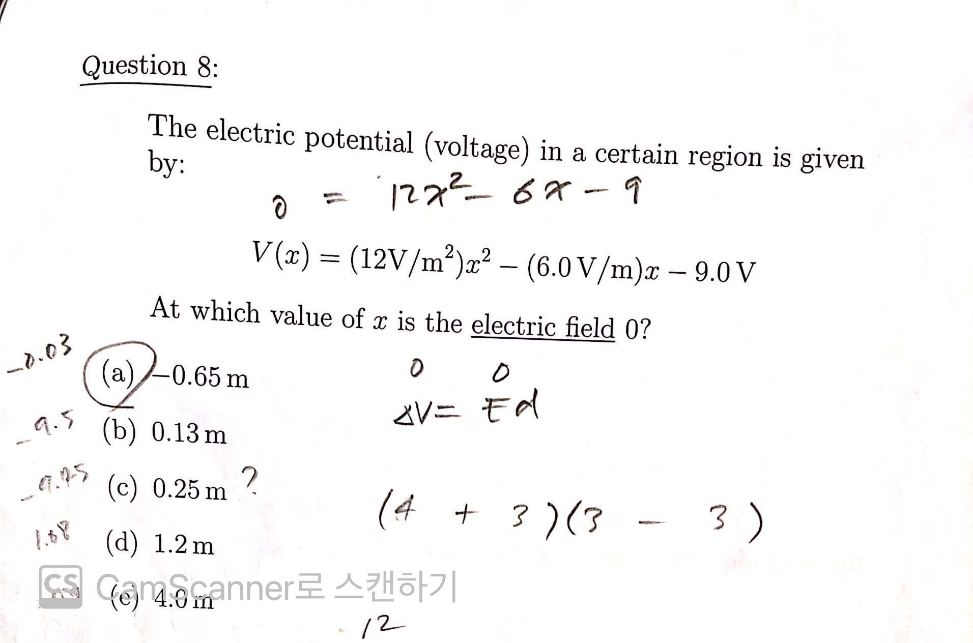 Solved The electric potential (voltage) in a certain region | Chegg.com
