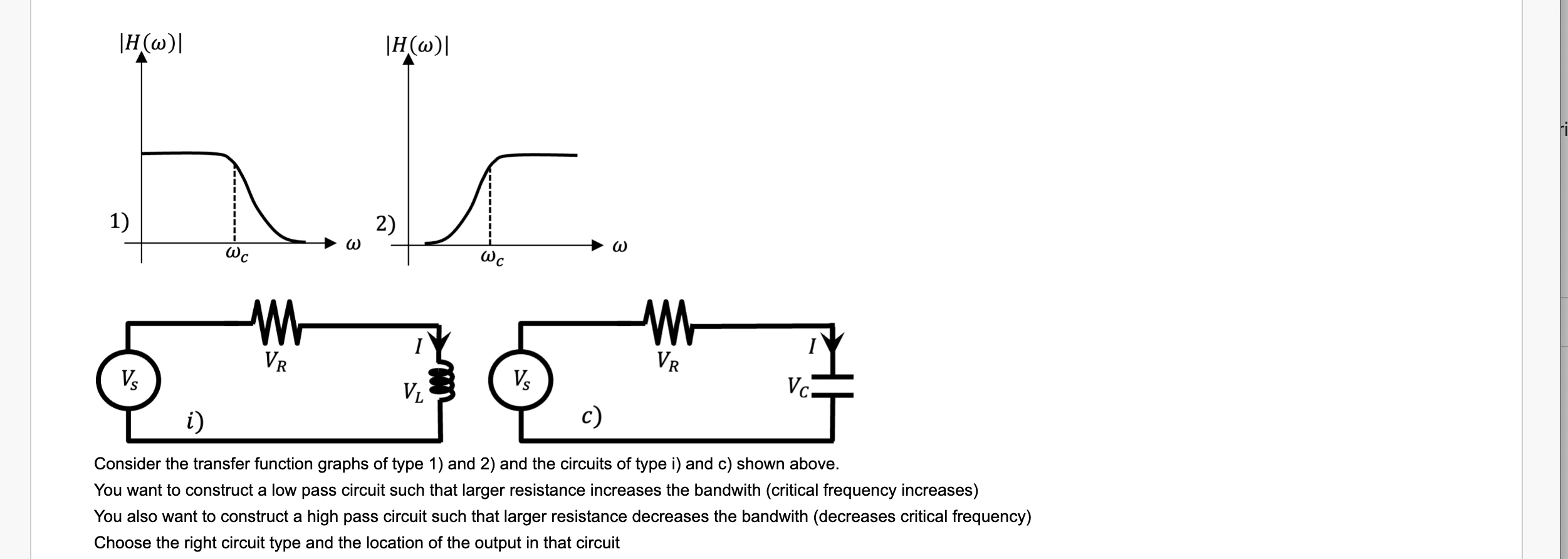 Solved Consider the transfer function graphs of type 1) and | Chegg.com