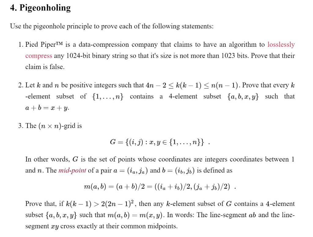 Solved 4. Pigeonholing Use the pigeonhole principle to prove | Chegg.com
