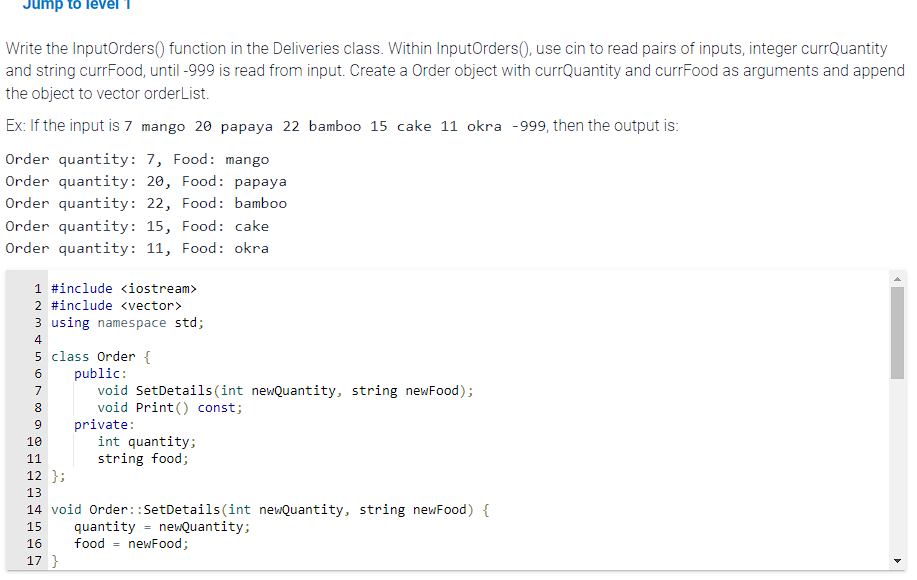 Solved Write the InputOrders() function in the Deliveries | Chegg.com