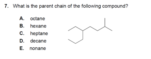Solved 7. What is the parent chain of the following | Chegg.com