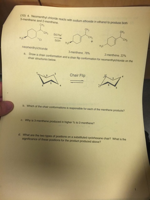Solved Neomenthyl chloride reacts with sodium ethoxide in | Chegg.com