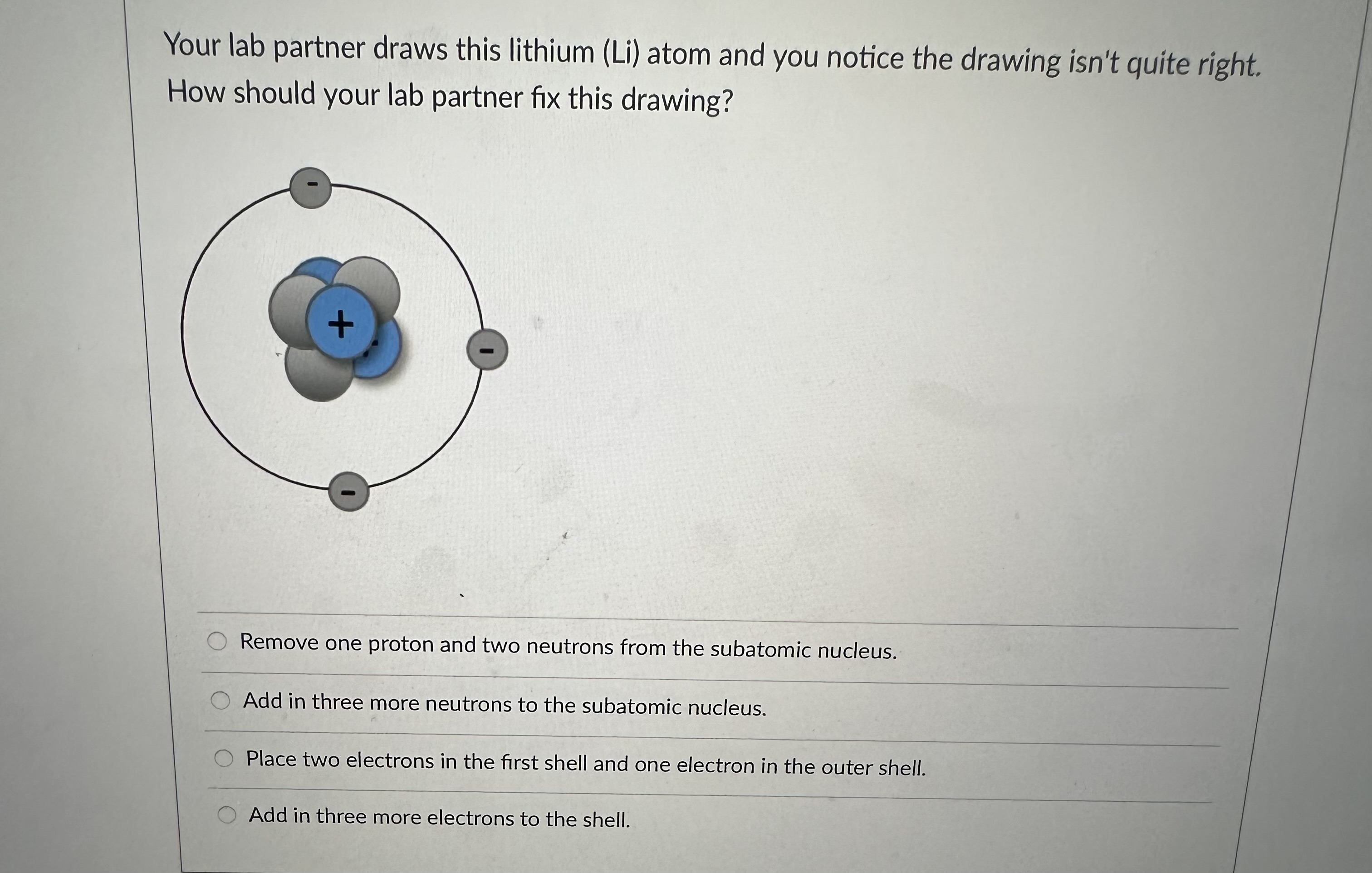 Solved Your lab partner draws this lithium ( Li ) ﻿atom and | Chegg.com
