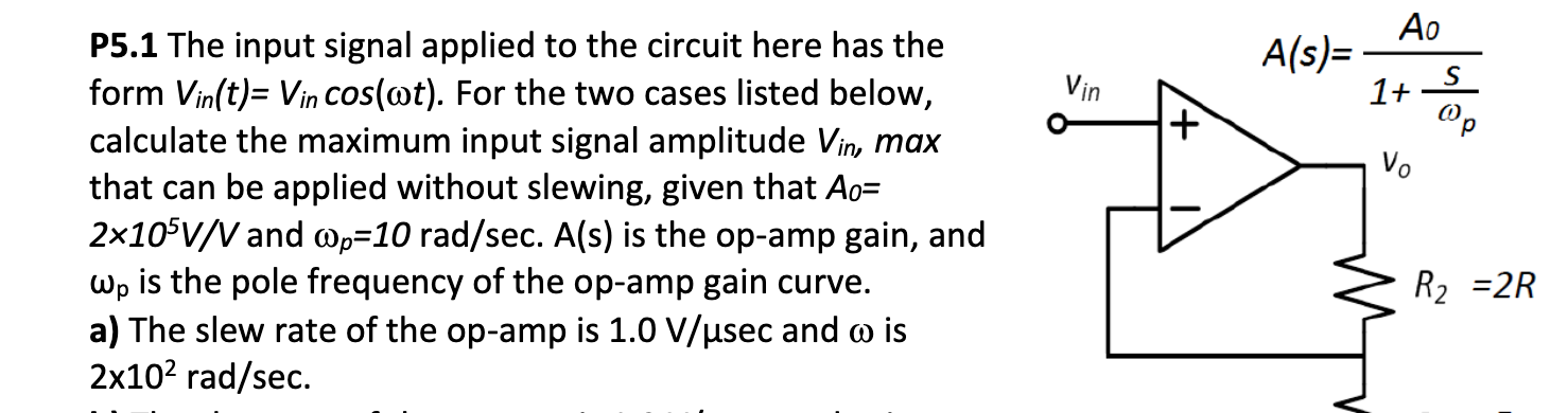 Solved Ao A(s)= vin P5.1 The input signal applied to the | Chegg.com