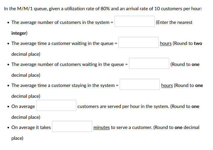 Solved In the M/M/1 queue, given a utilization rate of 80% | Chegg.com