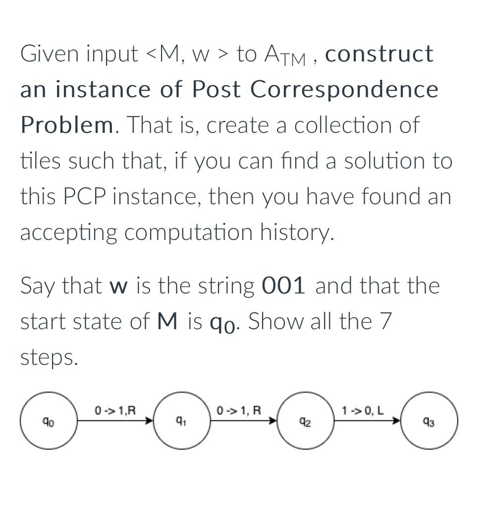 Solved Given input to ATM, construct an instance of Post | Chegg.com